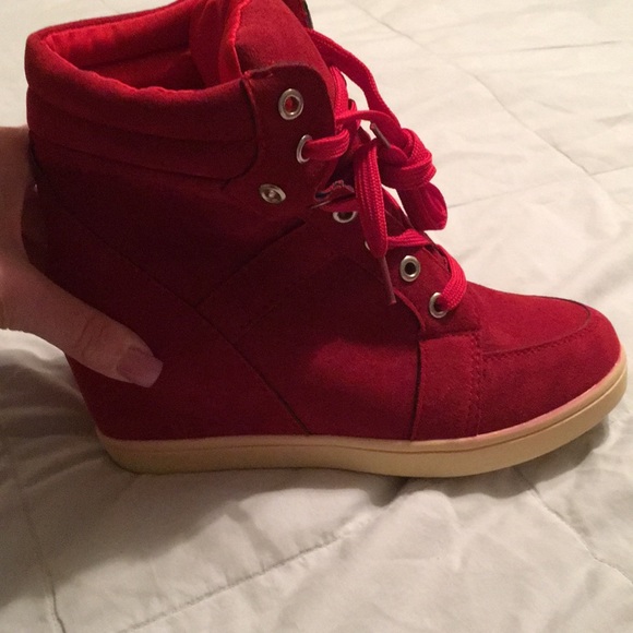 Shoes | New Red Hidden Heel Wedge Sneakers | Poshmark
